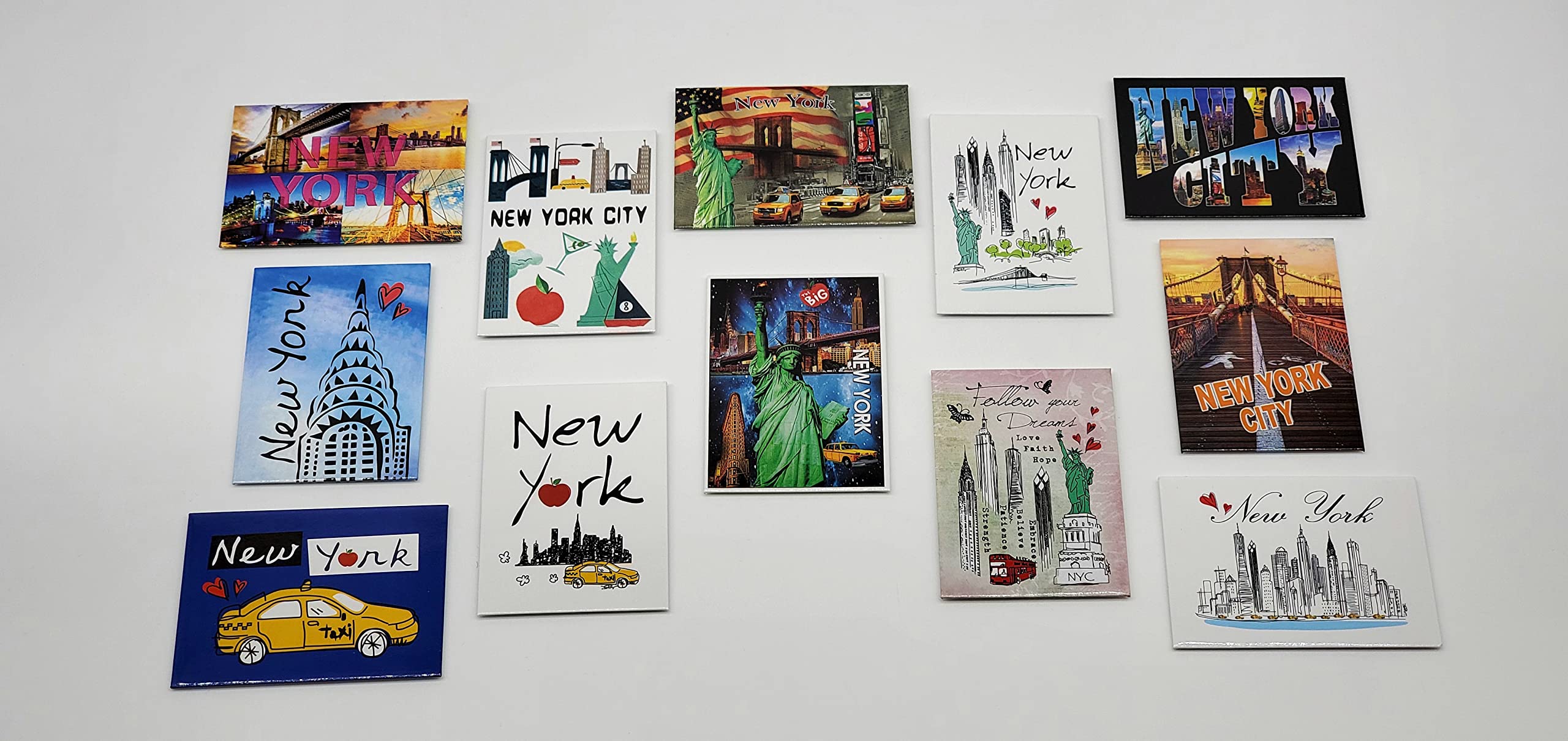 12 Set NYC (New York City) Large Photo Souvenir Fridge Magnets with Classic & Artistic Designs 2.5 x 3.5 inch – Pack of 12
