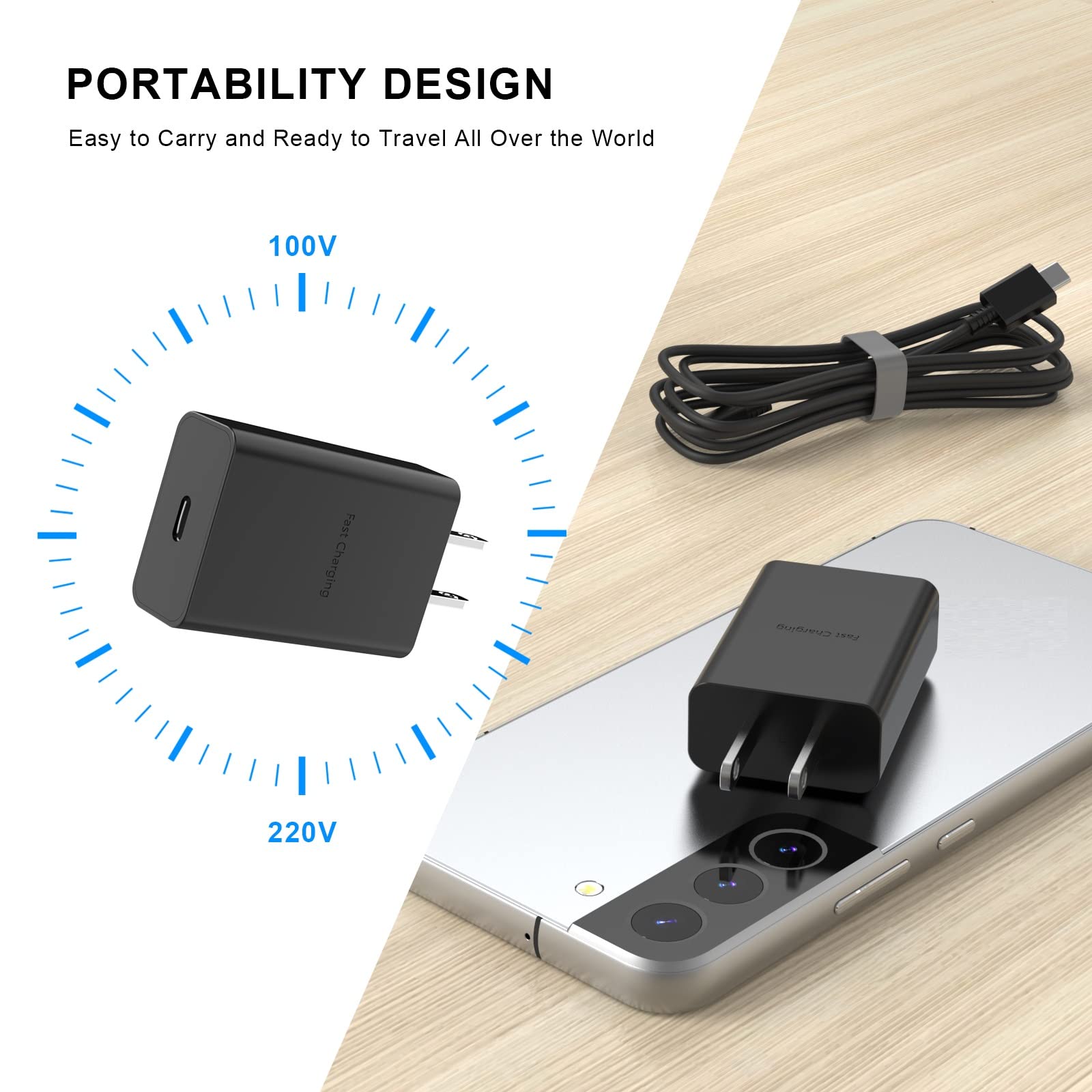 15W USB C Charger, 2 Pack 15W Wall Charger Type C with 6.6ft USB-C Fast Charger Cable Compatible for Galaxy S22/S22+/S22 Ultra/S21/S20/S10/S9/S8, Note 20/Note 10, Z Fold3 and More