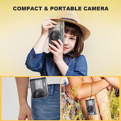 4K Compact Digital Camera for Photography and Video 4K 48MP Vlogging Camera for YouTube with 3โ FHD Screen 18X Digital Zoom Point and Shoot Camera Mini Travel Camera with 32GB SD Card, 2 Batteries