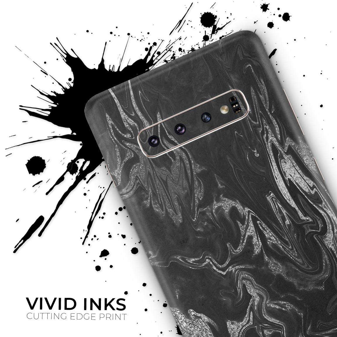 DesignSkinz Black & Silver Marble Swirl V1 Protective Vinyl Decal Wrap Skin Cover Compatible with The Samsung Galaxy S20 (Screen Trim & Back Glass Skin)