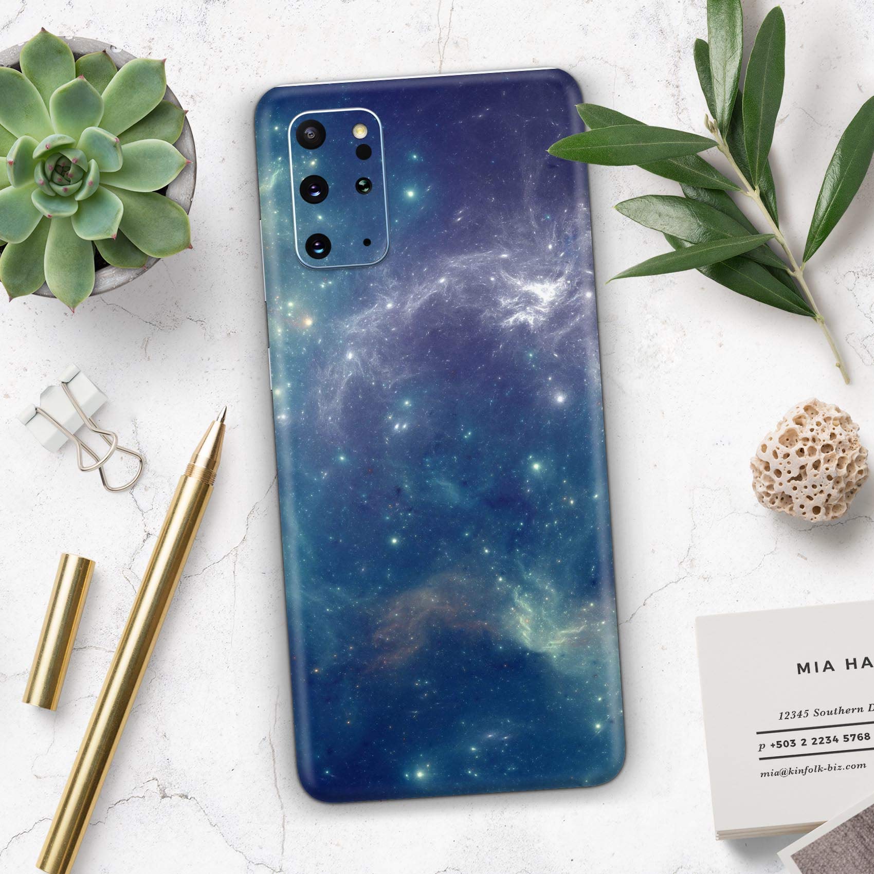 DesignSkinz Subtle Blue and Green Nebula Protective Vinyl Decal Wrap Skin Cover Compatible with The Samsung Galaxy S20 (Screen Trim & Back Glass Skin)