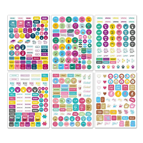 12 Sheets (650 Stickers) Planner Stickers for Notes Travel Business Trips Parties Daily Holidays Goals Encouragement Planning Notes Ideas