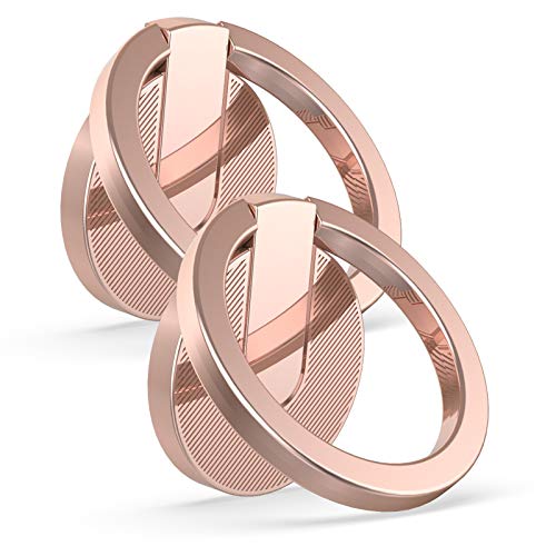 ICHECKEY Cell Phone Ring Holder Stand, 2 Pack 360° Rotation Universal Finger Ring Kickstand with Metal Phone Ring Grip for Magnetic Car Mount Compatible with All Smartphone, iPad, Tablet, Rose Gold