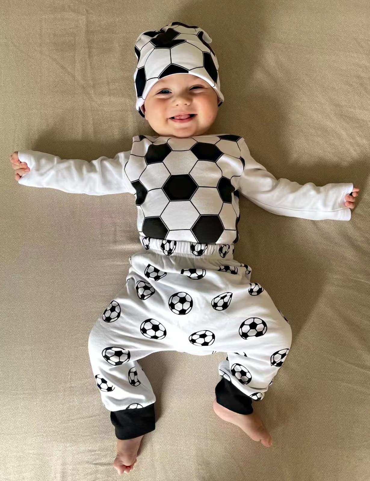 COSLAND Baby Soccer Outfit Infant Boys Cotton Pant Sets, White, 0-3 Months