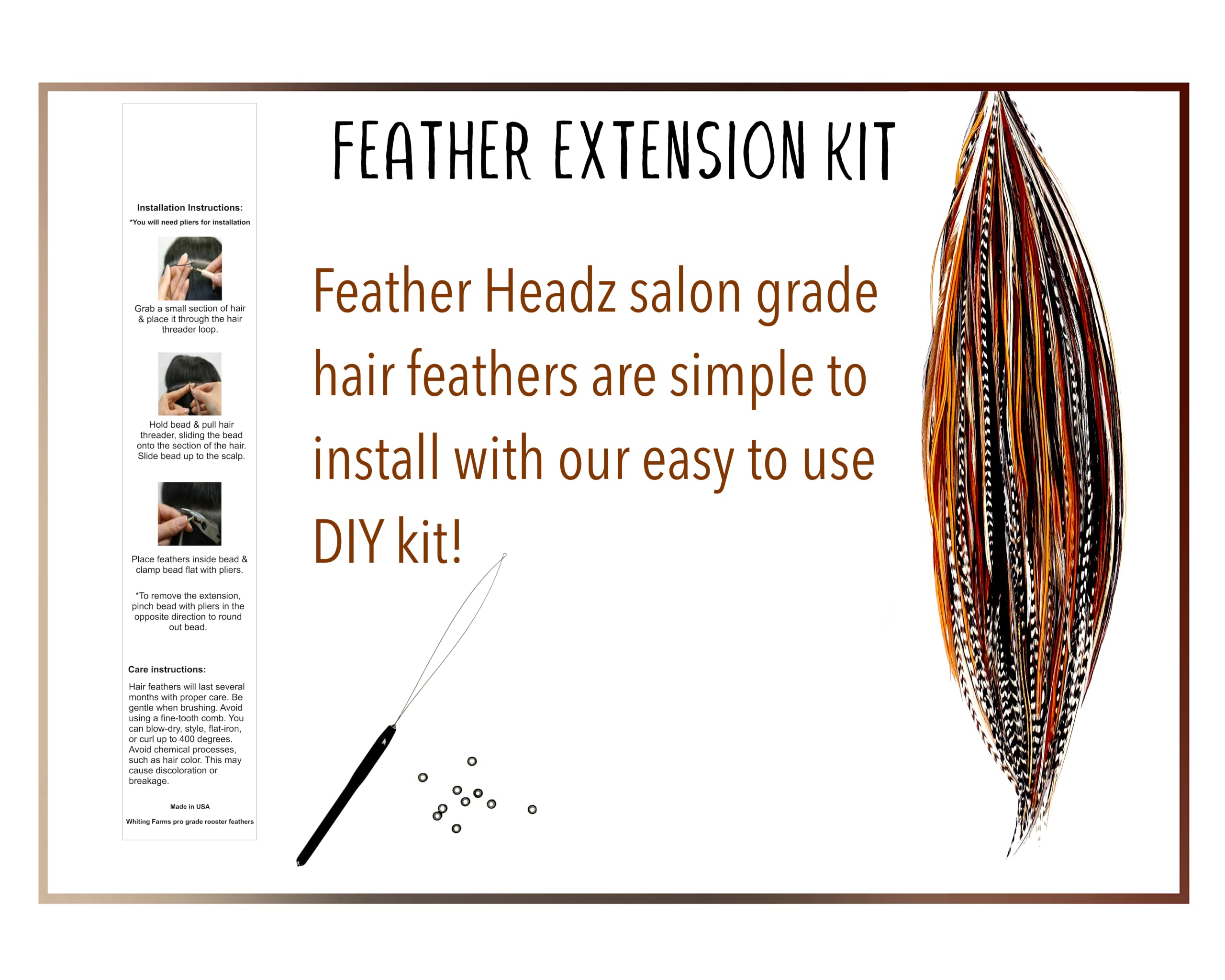 21 Natural Color Hair Feathers - 9β- 14β Long - Feathers for Hair Extension - DIY Kit - Eye-Catching Design - 20 Micro-link Beads - 100% Real Rooster Feathers - Professional Color Hair Feathers