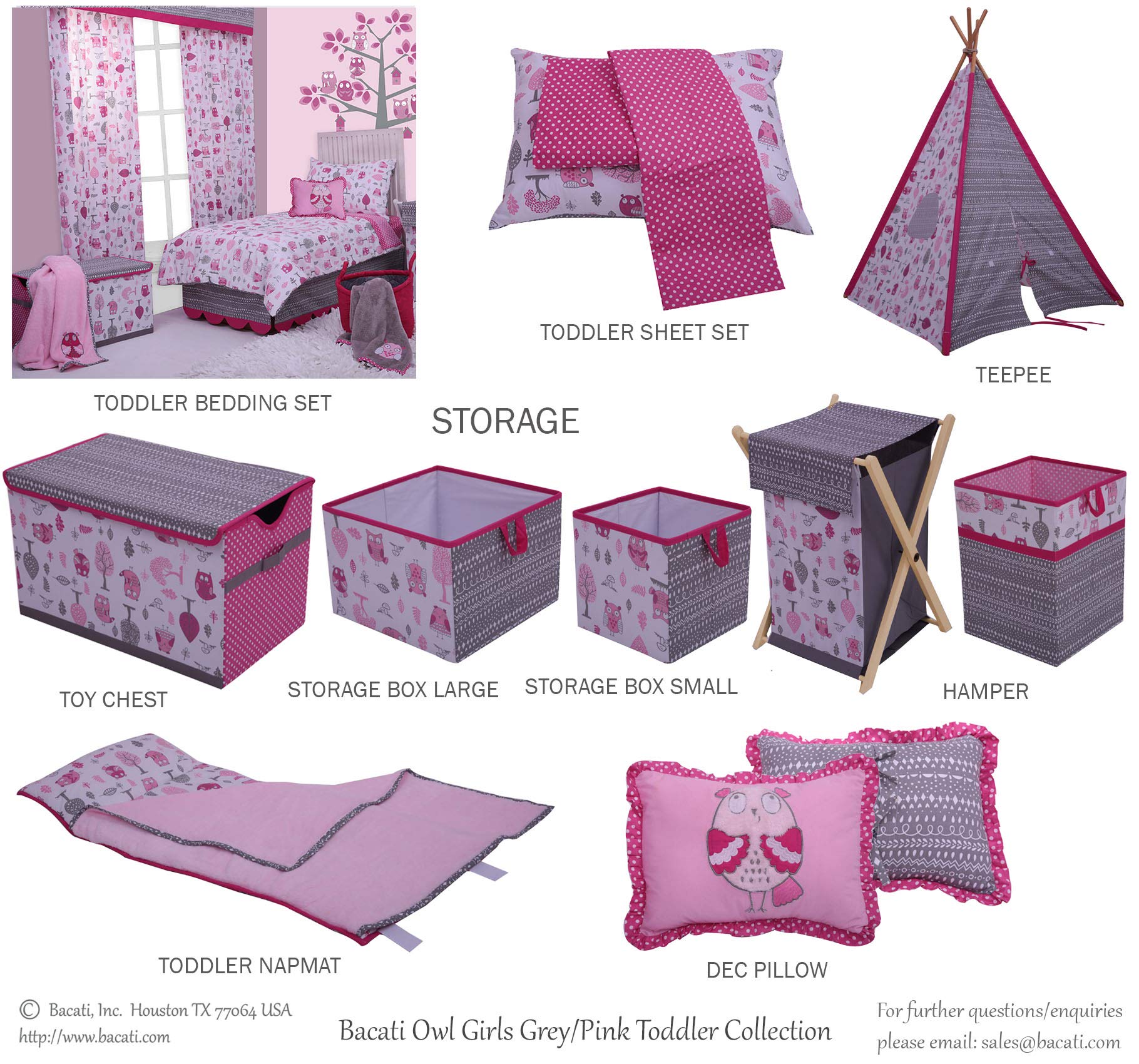 Bacati Owls Pink Dots Girls Cotton Changing Pad Cover, Pink/Grey