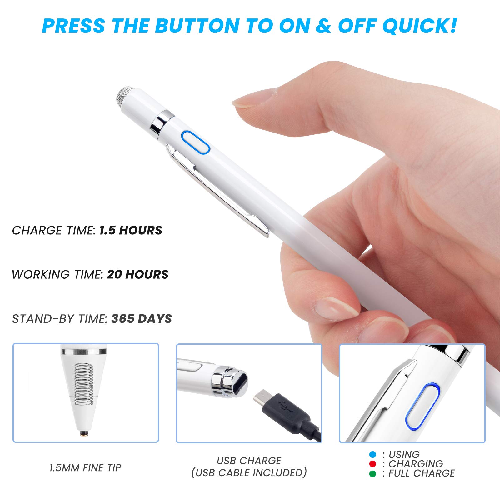 Stylus Pen for Lenovo Ideapad Flex, EDIVIA Digital Pencil with 1.5mm Ultra Fine Tip Pencil for Lenovo Ideapad Flex 3/4/5/6 11&14 Stylus, White