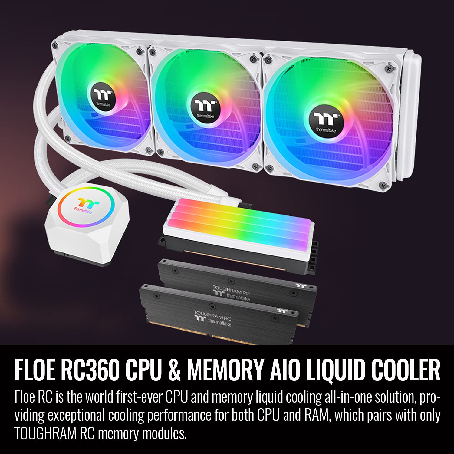 Thermaltake Floe RC360 Snow, AMD (AM5/AM4) / Intel (LGA 1700/1200), TT RGB Plus Software/Motherboard Sync ARGB Controlled, 360mm PWM All-in-One CPU & Memory Liquid Cooler CL-W331-PL12SW-A