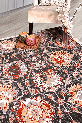 Furnish my Place Abstract Area Rug - 2 ft. x 4 ft, Dark Grey, Distressed, Floral Rug with Rustic Print