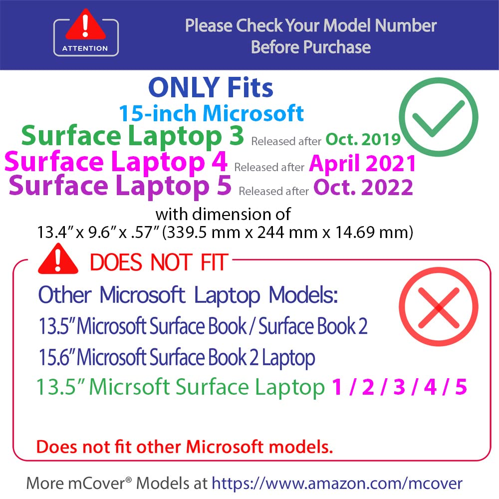mCover Case Compatible for 2019-2023 15" Microsoft Surface Laptop 5/4 / 3 ONLY (NOT Fitting Any Other Microsoft Surface Models) Laptop Computers - Black