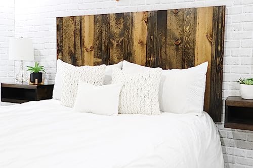 Barn Walls Dark Brown Headboard, Rustic Design, Solid Wood Headboard, Floating Panels, Wall Mount, Adjustable Height, Easy Assembly, Queen Size