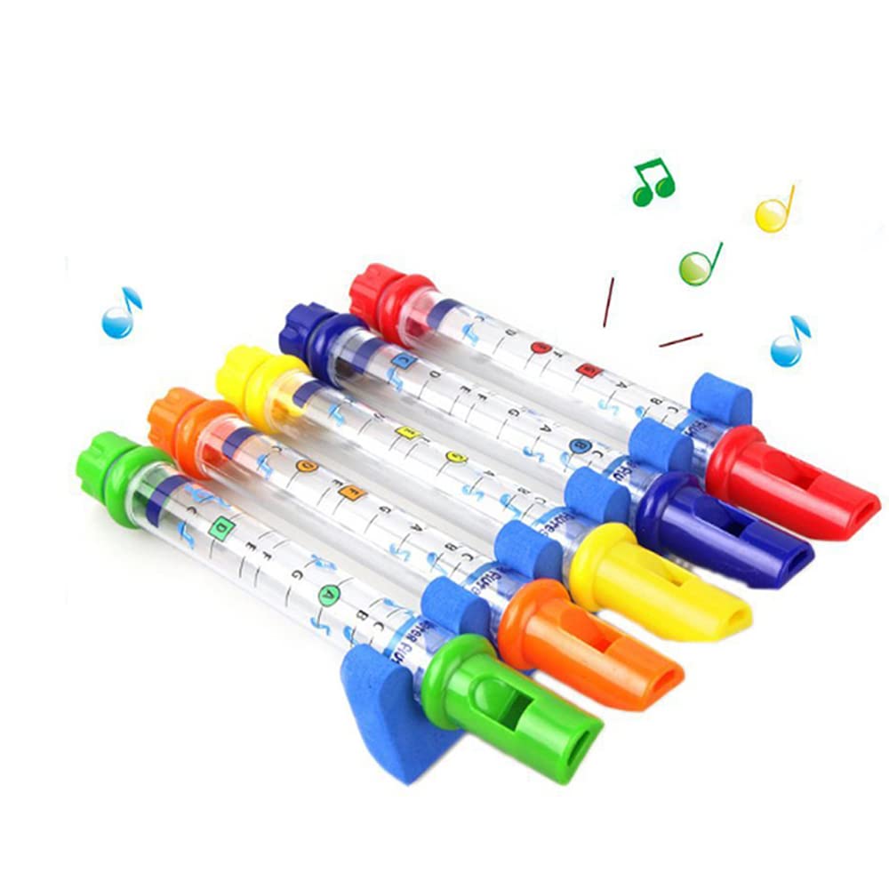 5 Pcs Water Flutes Bath Toy Set (Included Music Sheets) Colorful Water Whistling Kids Fun Bath Toys Bath Tub Tunes Music Toy for Toddler Boys Girls