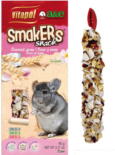 A&E Cage Co Smackers Treat Sticks for Chinchilla- Coconut & Rose Petal Flavor