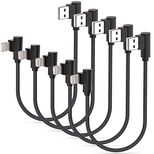 Osecet iPhone Charger 1ft 90 Degree Elbow 5 Pack MFi Certified Right Angle Lightning Cable 1 Foot Braided iPhone Charging Cable for iPhone 13 12 11 Pro X XS XR 8 Plus 7 6 5(Black,1 Feet)