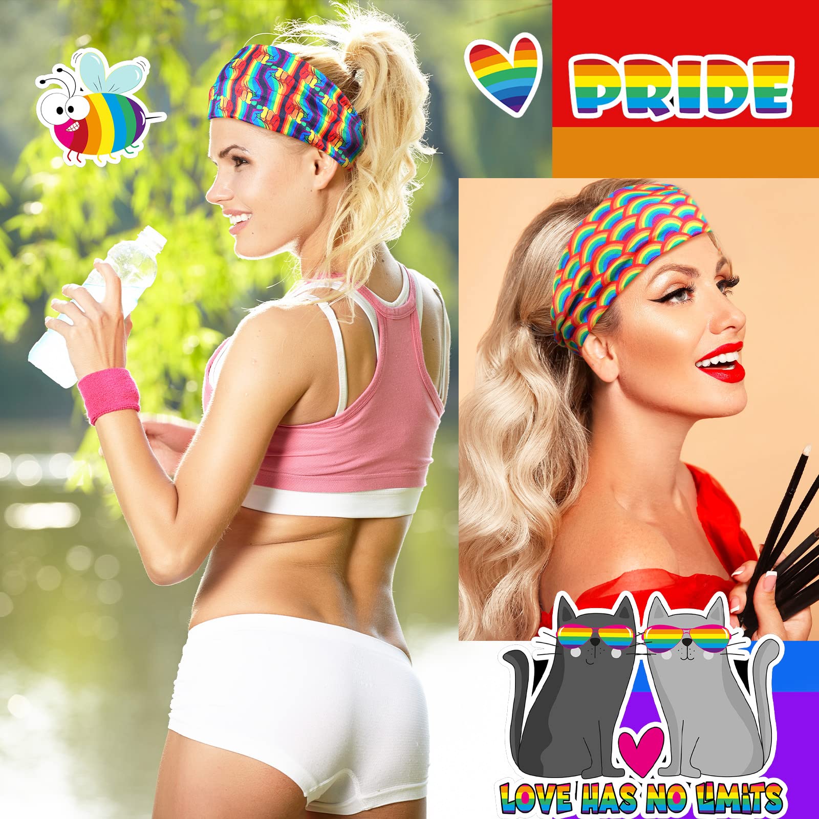 12 Pieces Rainbow Pride Headbands - Elastic Non-Slip Hair Accessories for Girls, Women, and Men (Colorful Pattern)