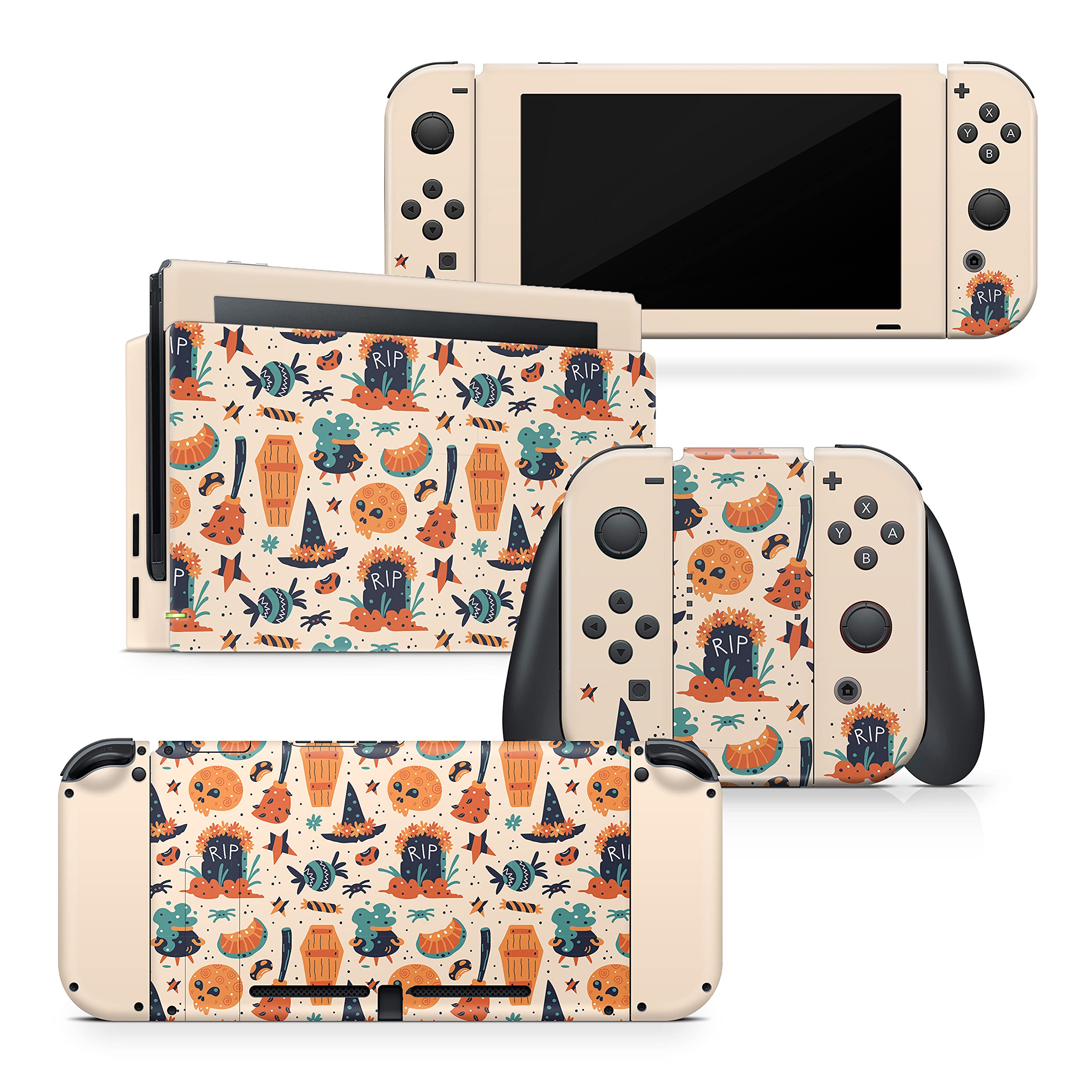 acky Design Spooky Skin Compatible with Halloween Nintendo Switch Skin Wrap Cover, Pumpkin Skin for Nintendo Switch Stickers, Premium Vinyl 3M Full Wrap Decal, Compatible with Joy-Con, Console, Dock