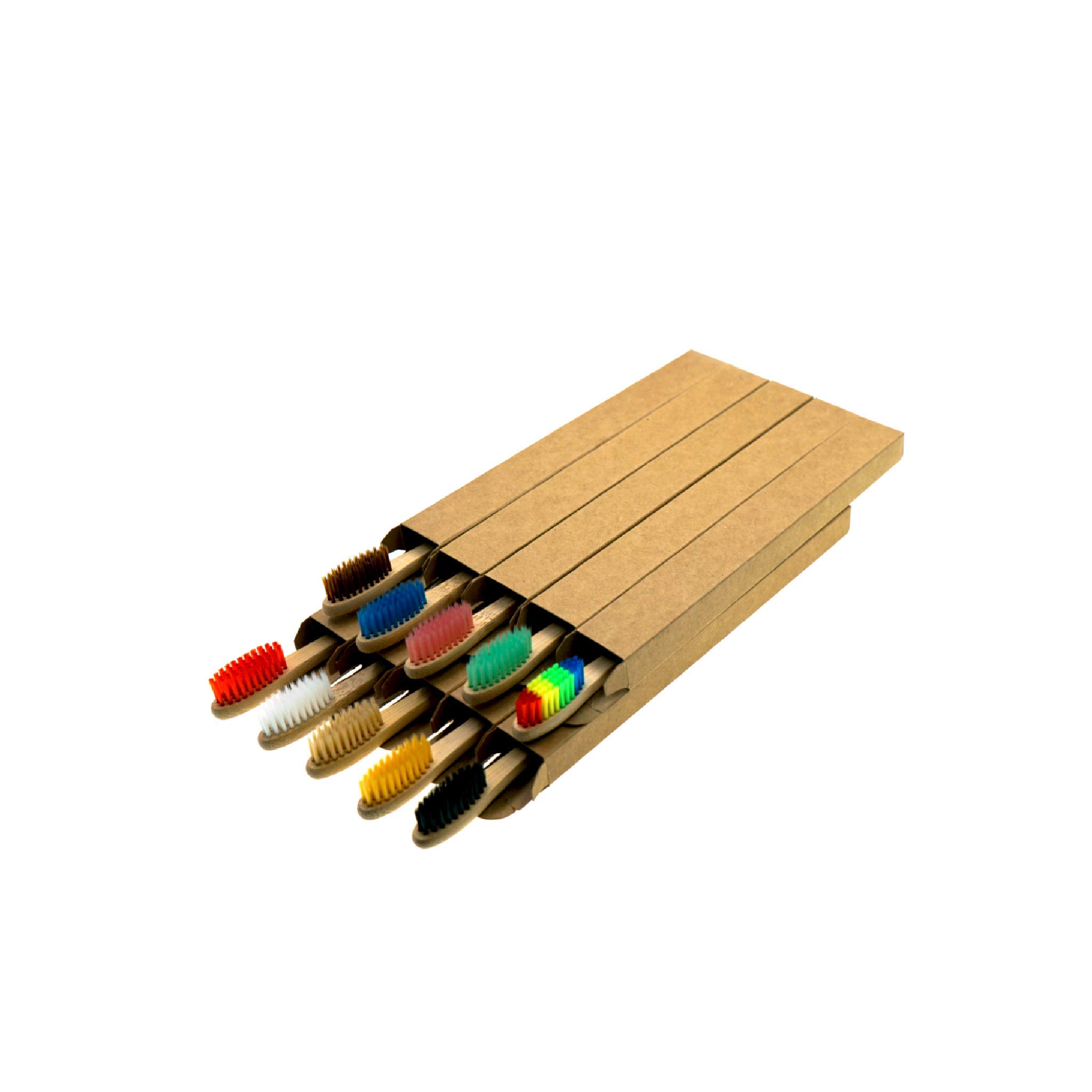 TXV Mart Eco-Friendly Natural Bamboo Toothbrush BPA Free Biodegradable Handle Mixed Color (Pack of 10 Individual Boxes)