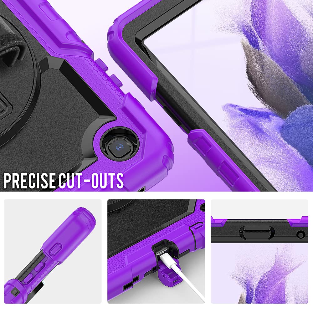 CLARKCAS Case for Samsung Galaxy Tab A7 Lite Case 8.7 inch 2021(SM-T220/T225/T227) with Screen Protector Pencil Holder Kids Shockproof Silicone Cover 360 Stand Hand Strap for Galaxy A7 lite,Purple