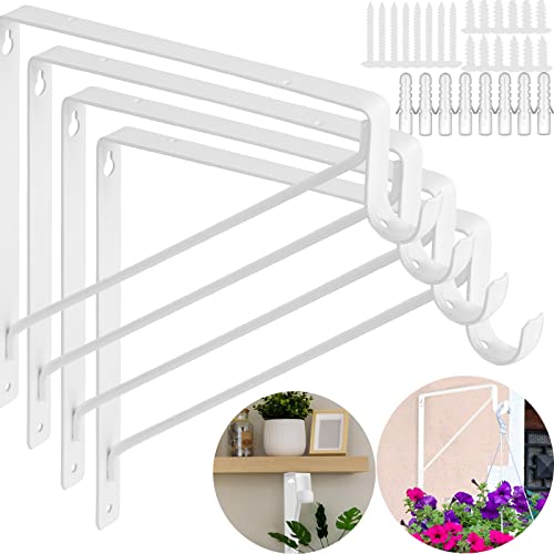 4Pack Closet Shelf Brackets, Heavy Duty Closet Rod & Shelf Brackets, 11 Inch Closet Brackets with Rod Holder, Hanger Pole Support Bracket for Clothes, Wall Mount Closet Rod Brackets with Screws-White