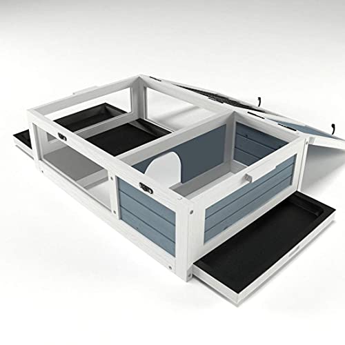 GDLF Wood Tortoise House Indoor Turtle Habitat Reptile Cage Removable Waterproof Tray (Grey &White)