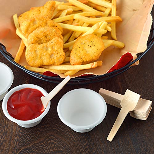 100 Set 2 oz Portion Cups Paper Souffle Portion Cups with Wooden Spoons Disposable Chili Cook Off Sample Cups for Party Supplies (100)