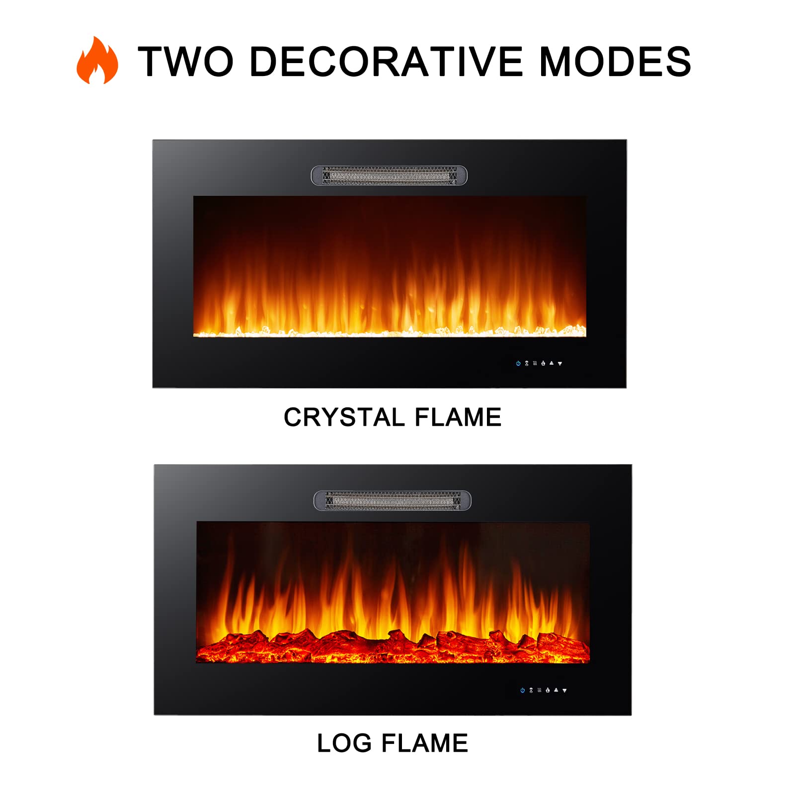 36 Inch Electric Fireplace Recessed and Wall Mounted, in-Wall Electric Fireplace with Adjustable Flame Colors, Touch Screen, Remote Control, Easy to Install,750w/1500w (36)