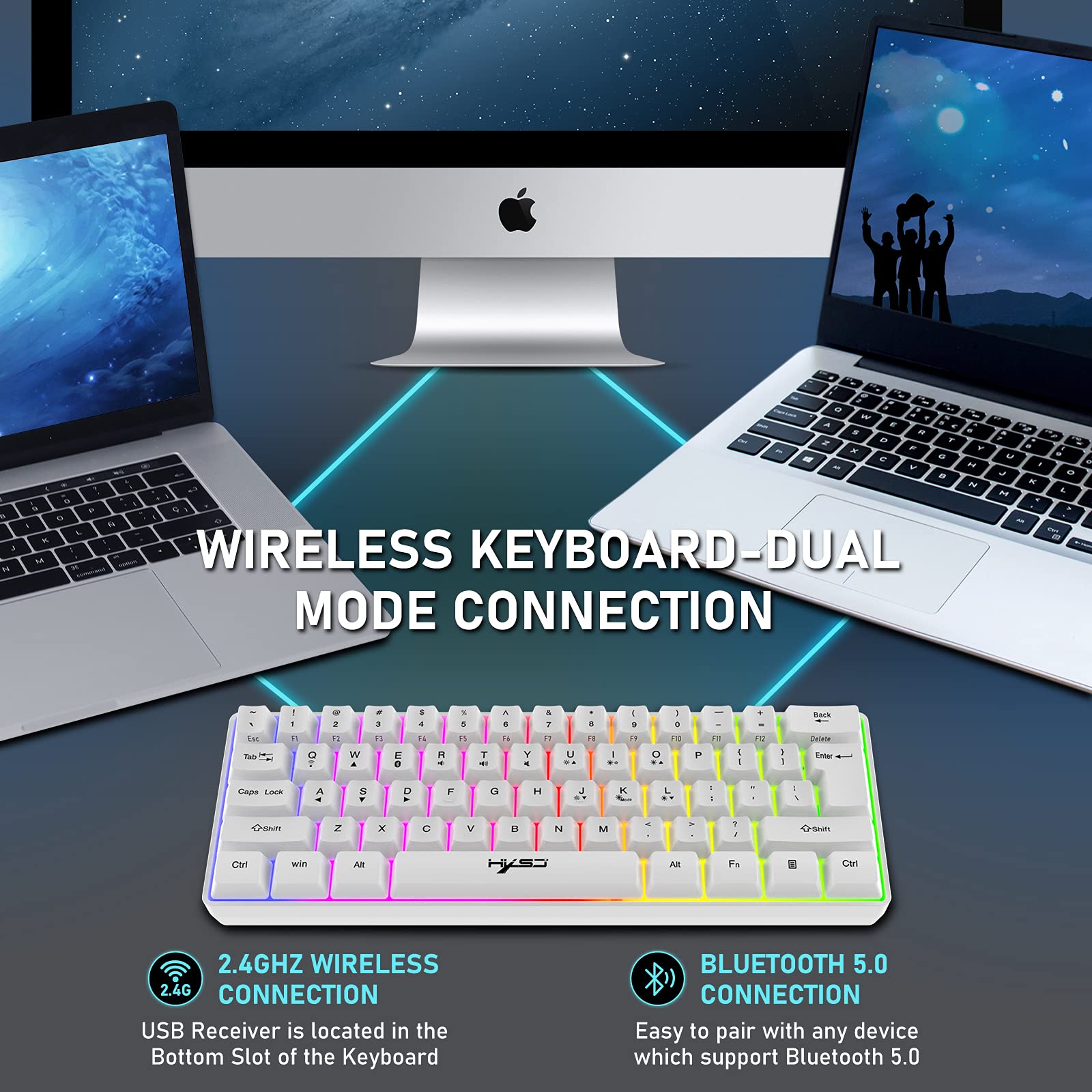 4 in 1 Wireless Gaming Keyboard Mouse and Converter with RGB Backlit Mini 61Key Ergonomic Honeycomb Shell 2.4Ghz USB Receiver Bluetooth Wired Adapter for PS4 PS3 Xbox Switch PC Mac Gamer Typist(White)