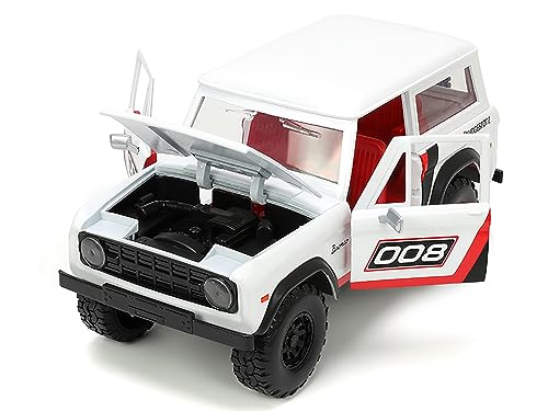 1973 Bronco #008 White with Red and Black Stripes and Red Interior with Extra Wheels Just Trucks Series 1/24 Diecast Model Car by Jada 34181