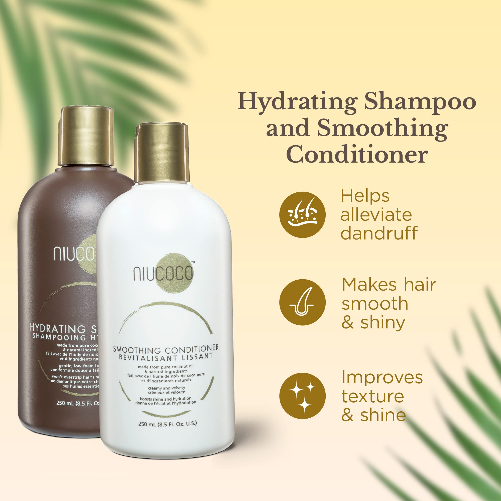NIUCOCO | All-Natural Coconut Oil Shampoo and Conditioner | 100% Non-Toxic | Bundle Pack (250ml)