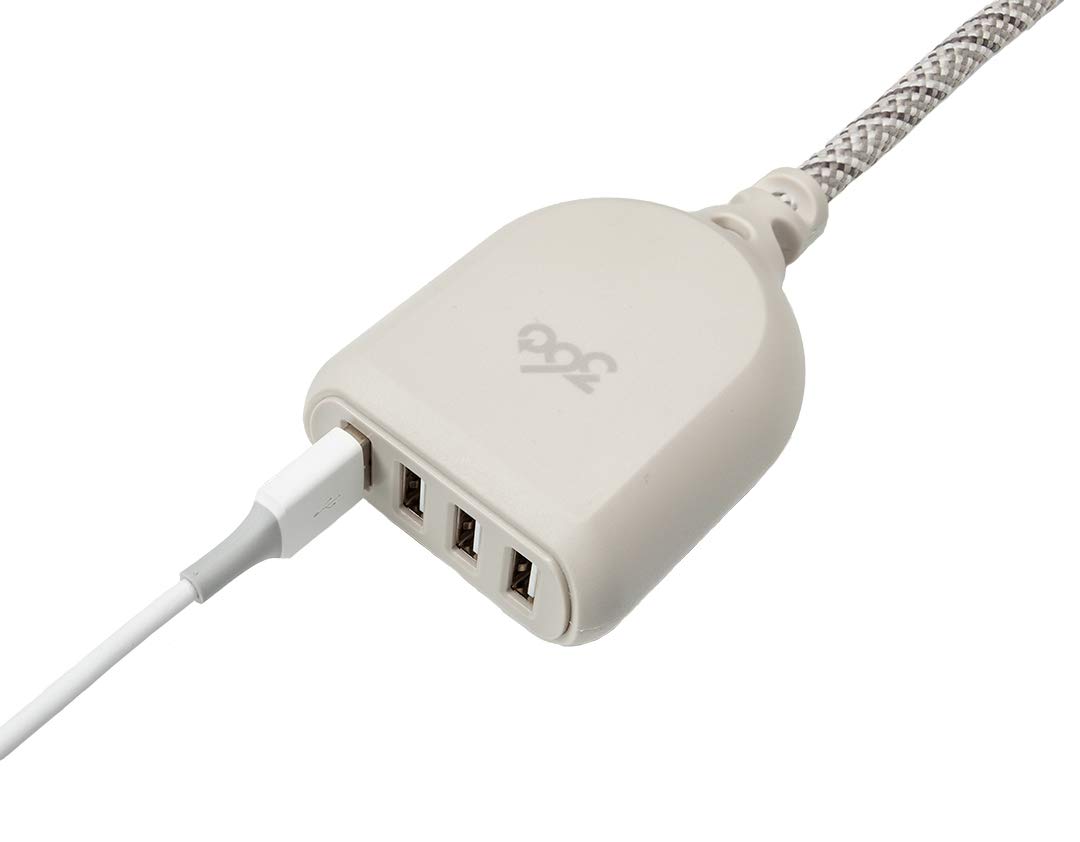 360 Electrical Habitat 4.8, 6 ft 4-Port USB Extension Cord, Durable Braided Casing, French Grey, 4.8A, USB Charger Cable, Power Strip USB Hub Charging Station for USB C, Iphone, Tablet, Android