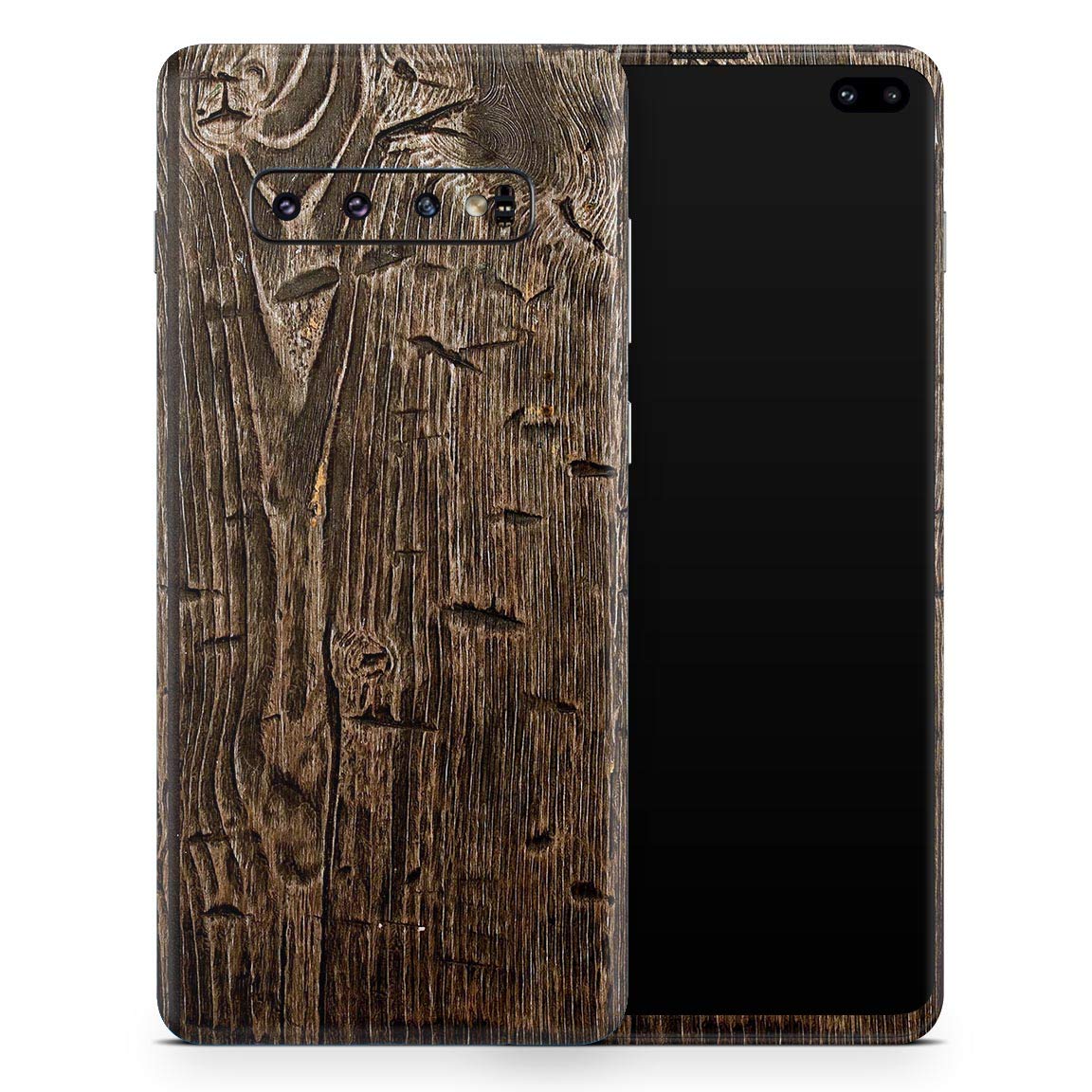 DesignSkinz Rough Textured Dark Wooden Planks Protective Vinyl Decal Wrap Skin Cover Compatible with The Samsung Galaxy S20 (Screen Trim & Back Glass Skin)