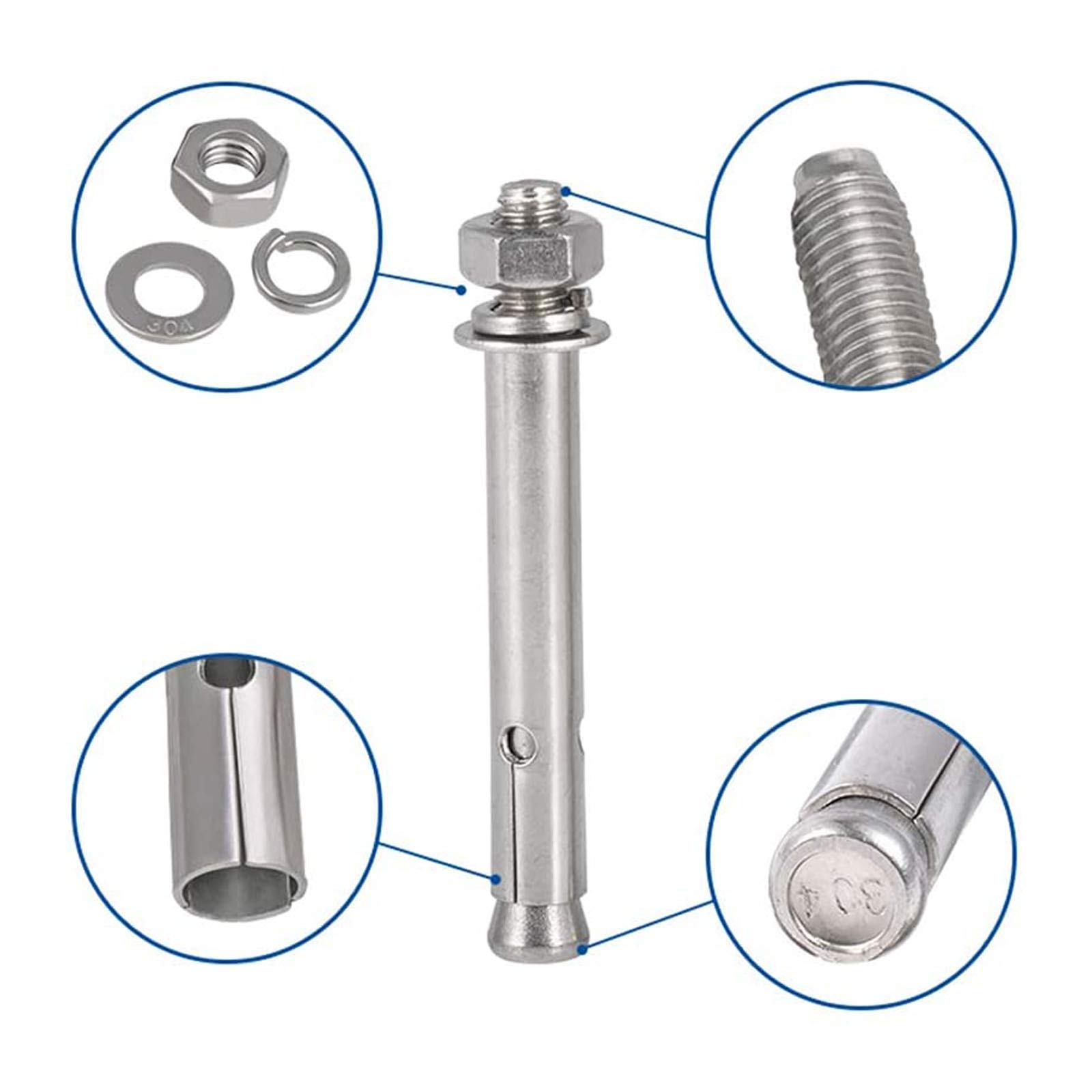4 Pcs M10 x 80mm 304 Stainless Steel Expansion Bolt External Hex Expansion Screw Bolt Sleeve Anchor,Pool Safety Cover Expansion Bolts,for Concrete