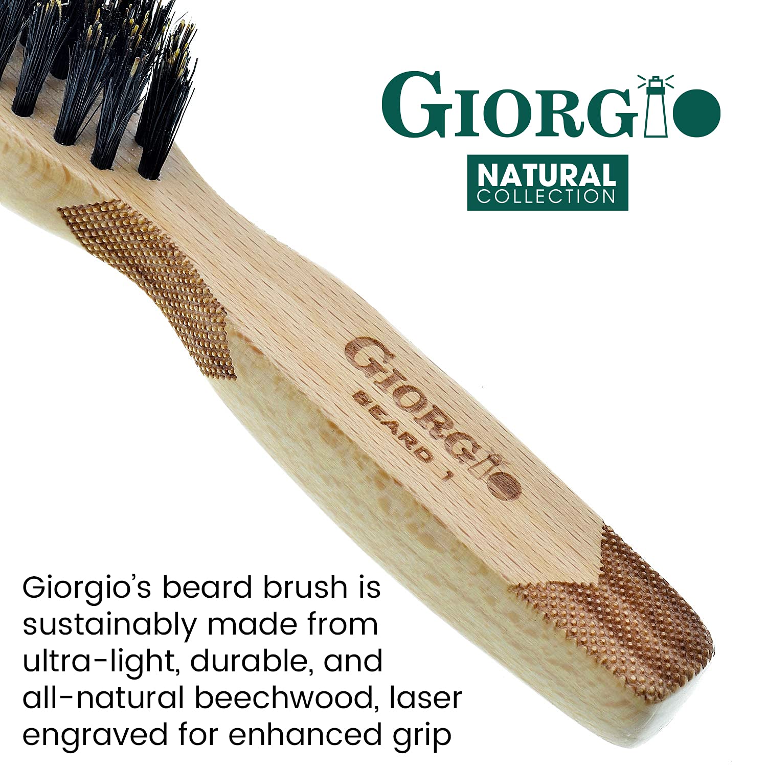 Giorgio G87IVY 2.5 Inch Men's Folding Pocket Comb Ivory - For Hair, Beard Grooming and Styling - Flexible Cellulose, Saw-cut & Hand Polished + 6 Inch Beard Brush