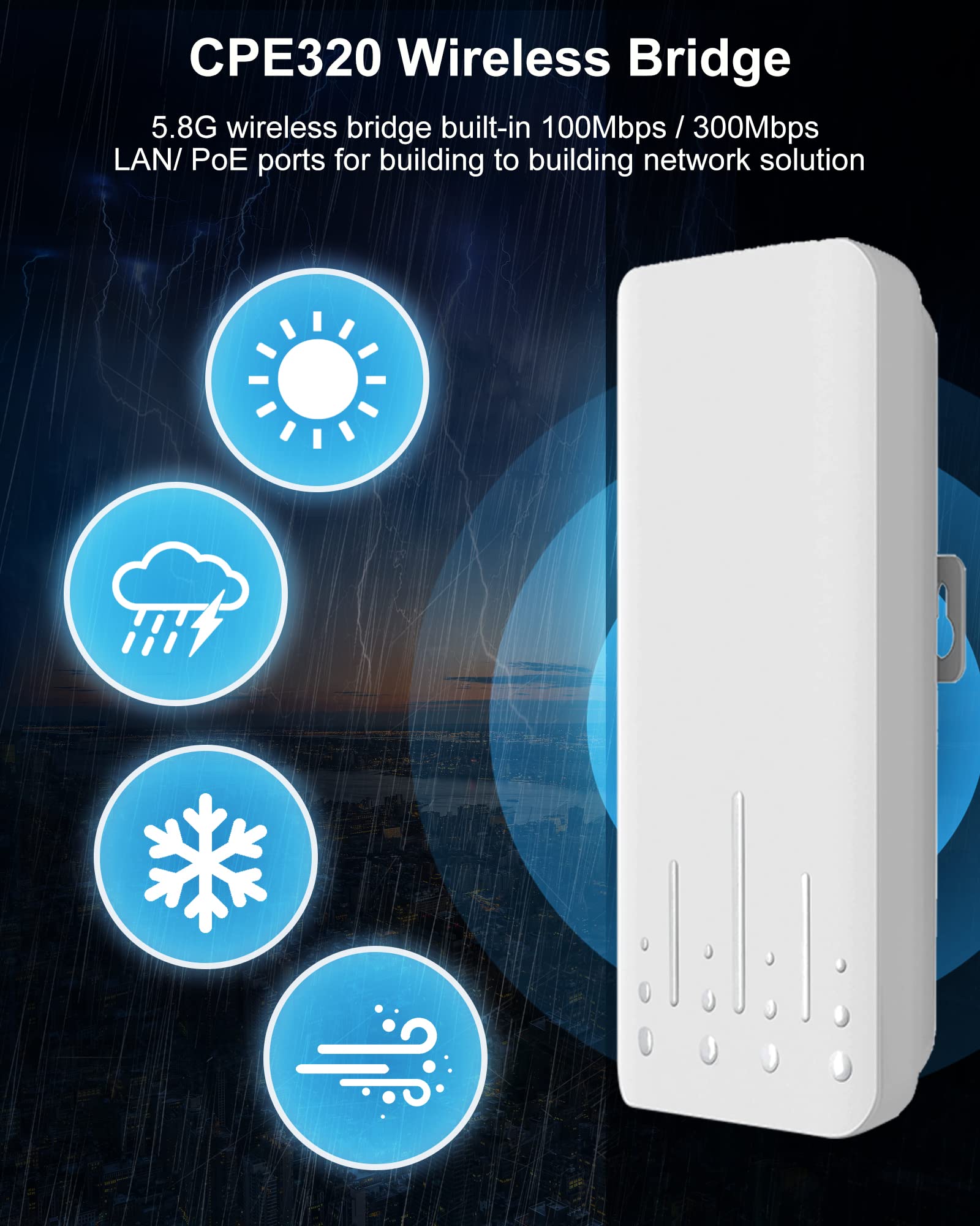 Wireless Bridge Point to Point Outdoor,5.8GHz 100Mkbps CPE Outdoor WiFi Network Extender, Long Range Access Point with High Gain Antenna for Starlink Satellite Internet or Video Surveillance 2-Pack