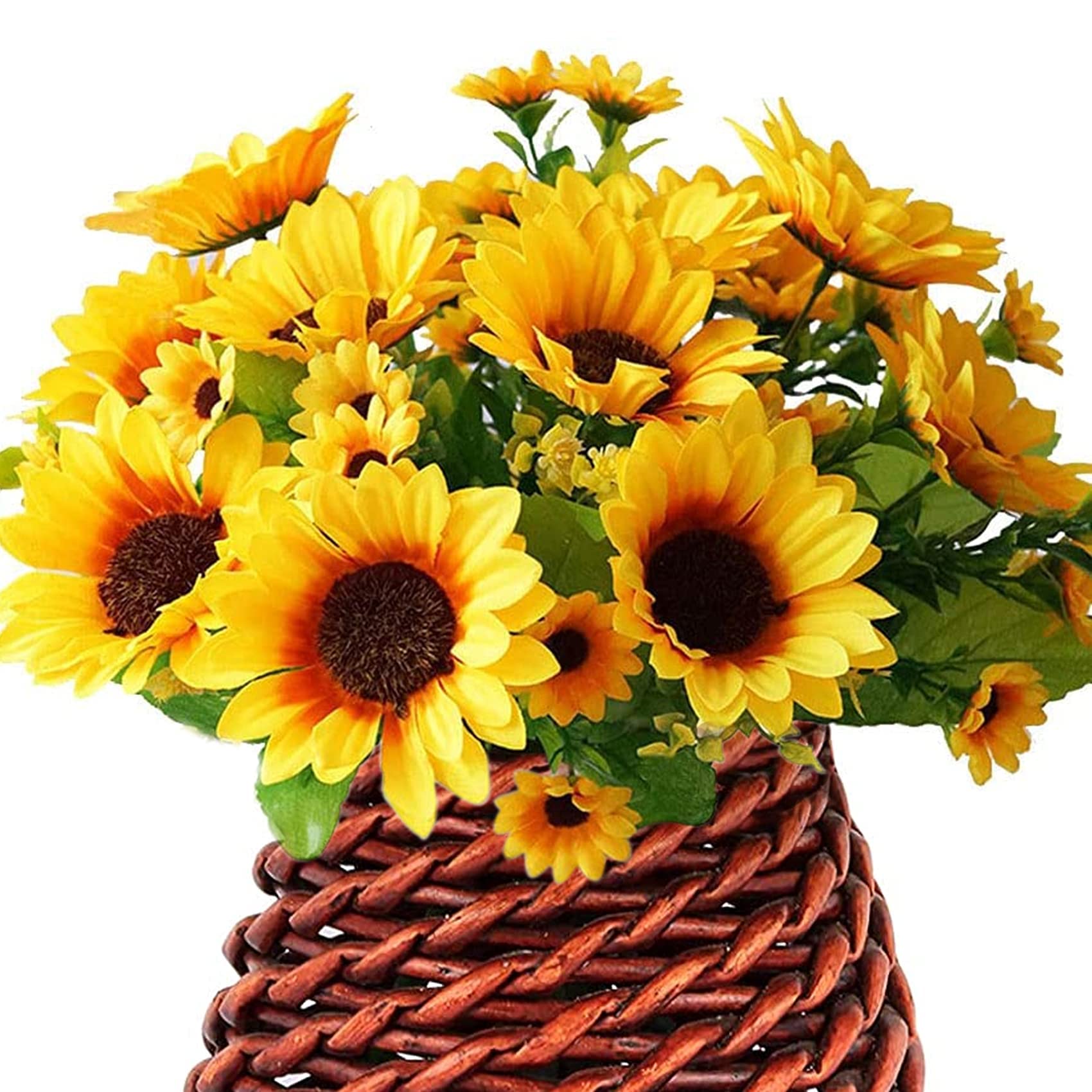 4 Bouquets of Artificial Sunflowers, Each Bunch of 4 Large Sunflowers Artificial Flowers Plus 9 Small Fake Flowers, Silk Fake Sunflowers for Home, Office, Garden Decor, DIY Flower Arrangement