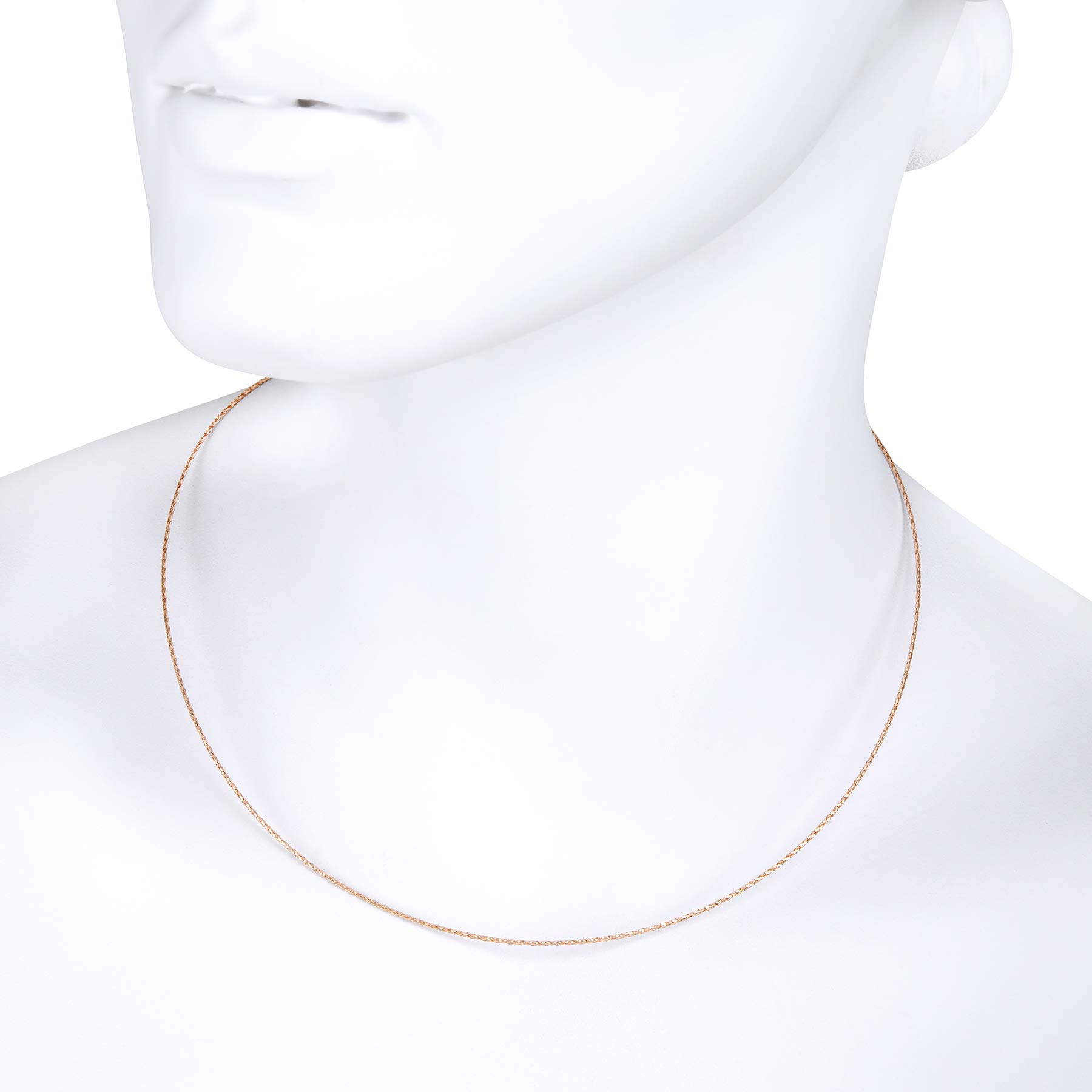 14k Italian Rose Gold Twisted Collar Neck Wire Cable Pendant Chain Necklace .8mm, Adjustable from 16” - 18”