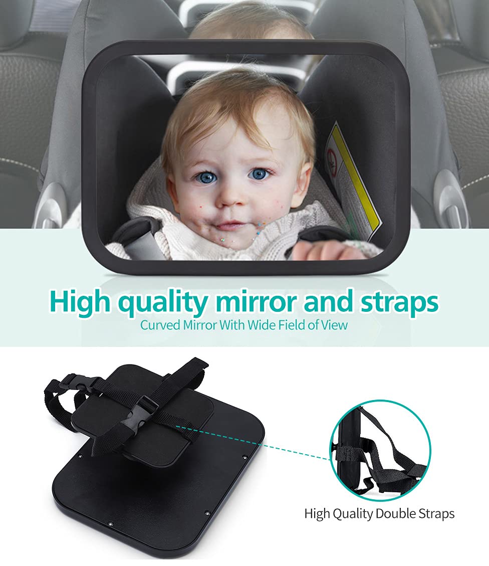 Baby Car Mirror, 2 Pack Large Safety Car Seat Mirror, Baby Car Seat Mirror for Rear Facing Infant Child with Wide Crystal Clear View, Rear View Mirror