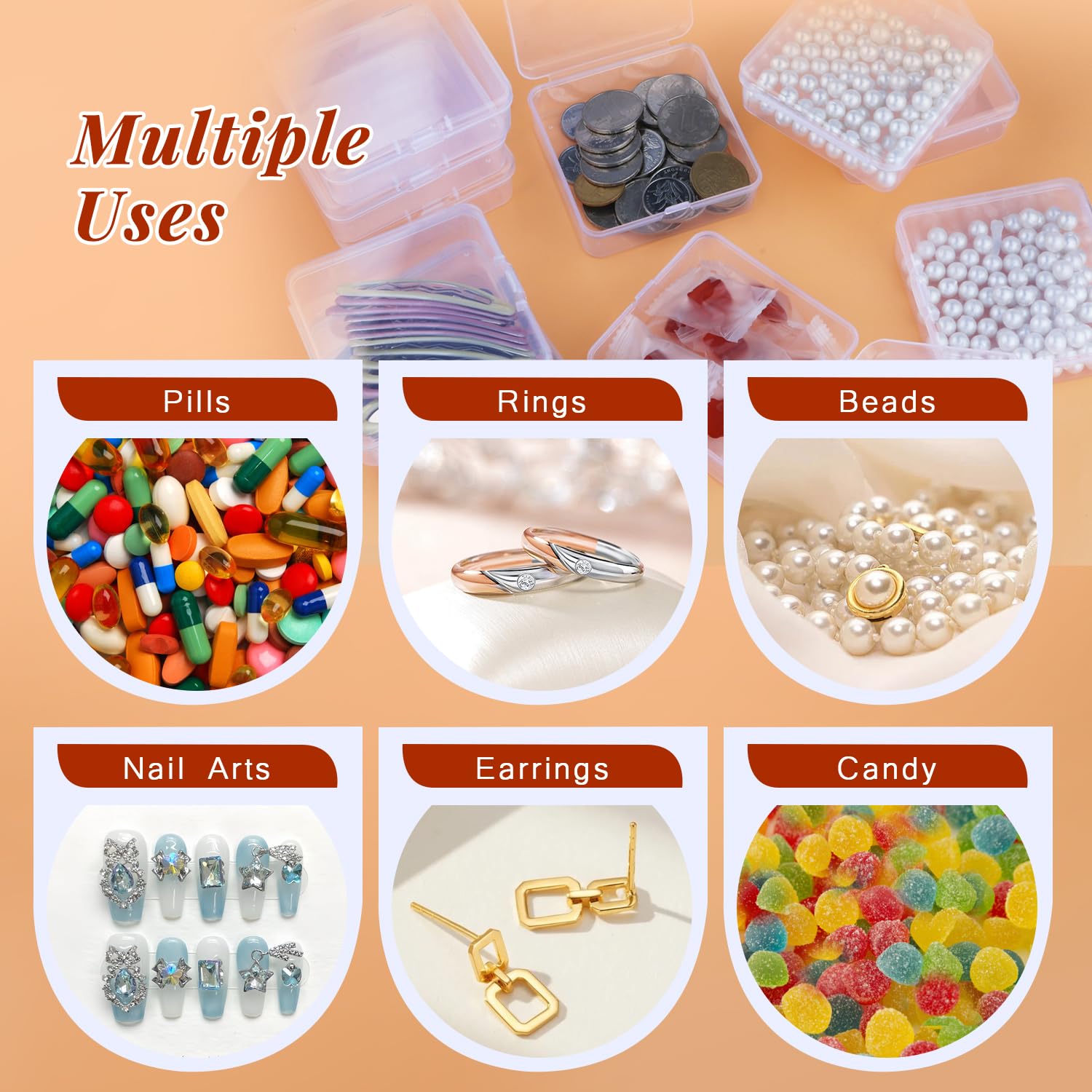 16 Pack Plastic Beads Storage Transparent Containers Box Small Drawer Organizers with Hinged Lid for Beads Earplugs Crafts Jewelry - 2.9x2.9x1 inch