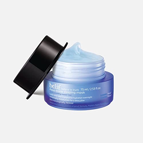 belif Aqua Bomb Sleeping Mask - Korean Jelly Night Cream, Skin Barrier Repair Overnight Moisturizer, Lightweight, Hydrating & Plumping, Napiers Herbal Formula, 1.6 fl oz