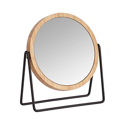 Amazon Basics Vanity Round Mirror with Bamboo Rim, Magnification, Black, 7.56"L x 2.87"W
