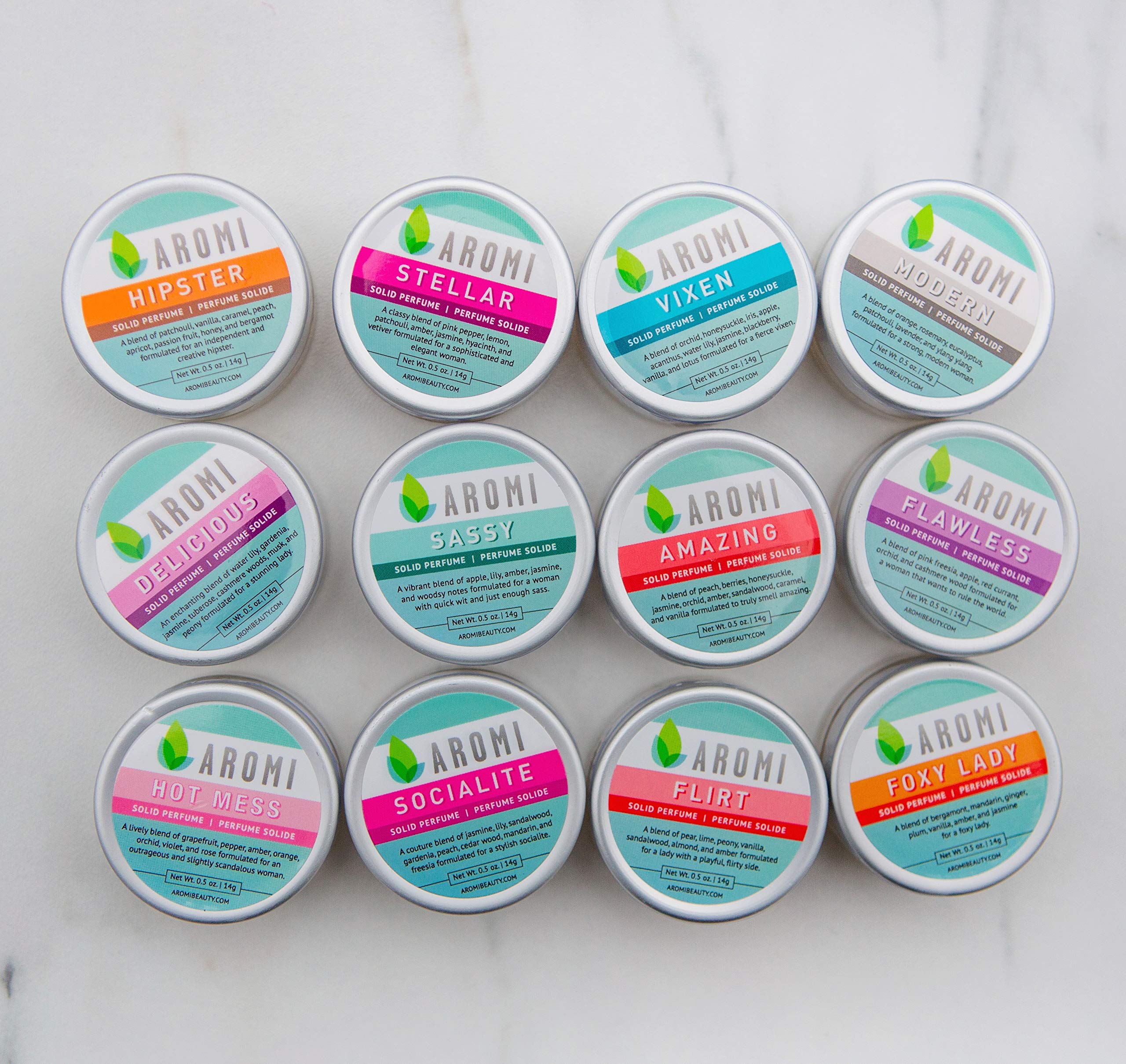 Aromi Solid Perfume | Floral Fragrance – Vegan & Cruelty-free Scent, Travel-Sized, Women’s Stocking Stuffer – Jasmine, Vanilla, Honeysuckle, Mandarin (Foxy Lady)