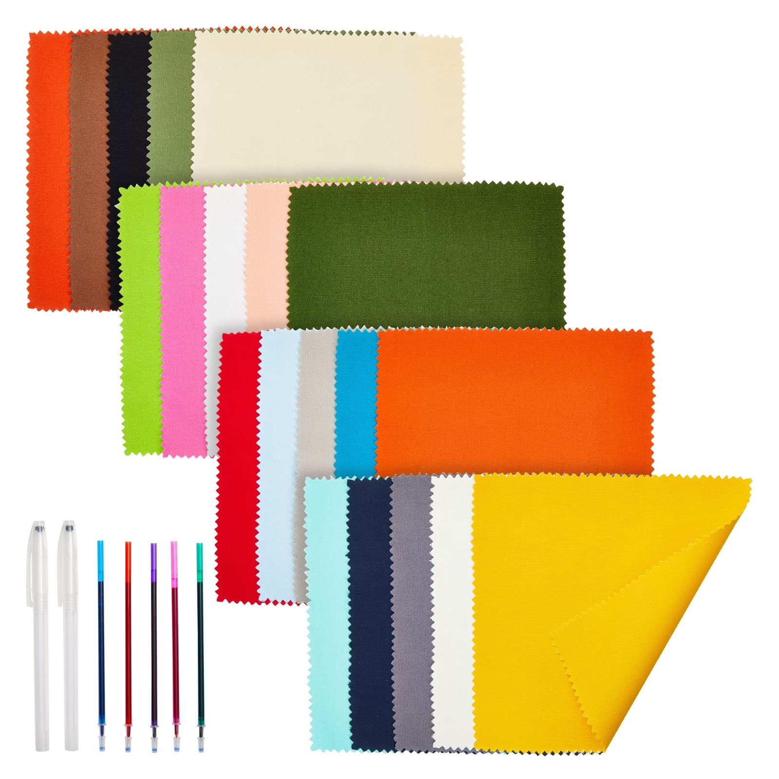 25 Piece Kit Embroidery Cloth Fabric Squares in 20 Colors with 5 Water Soluble Pens for DIY Crafts (8 x 8 in)