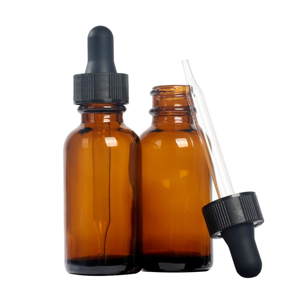 Magic Season Boston Round Glass Bottles (Amber/ 1 fl oz. with Droppers/ 6 Pcs)