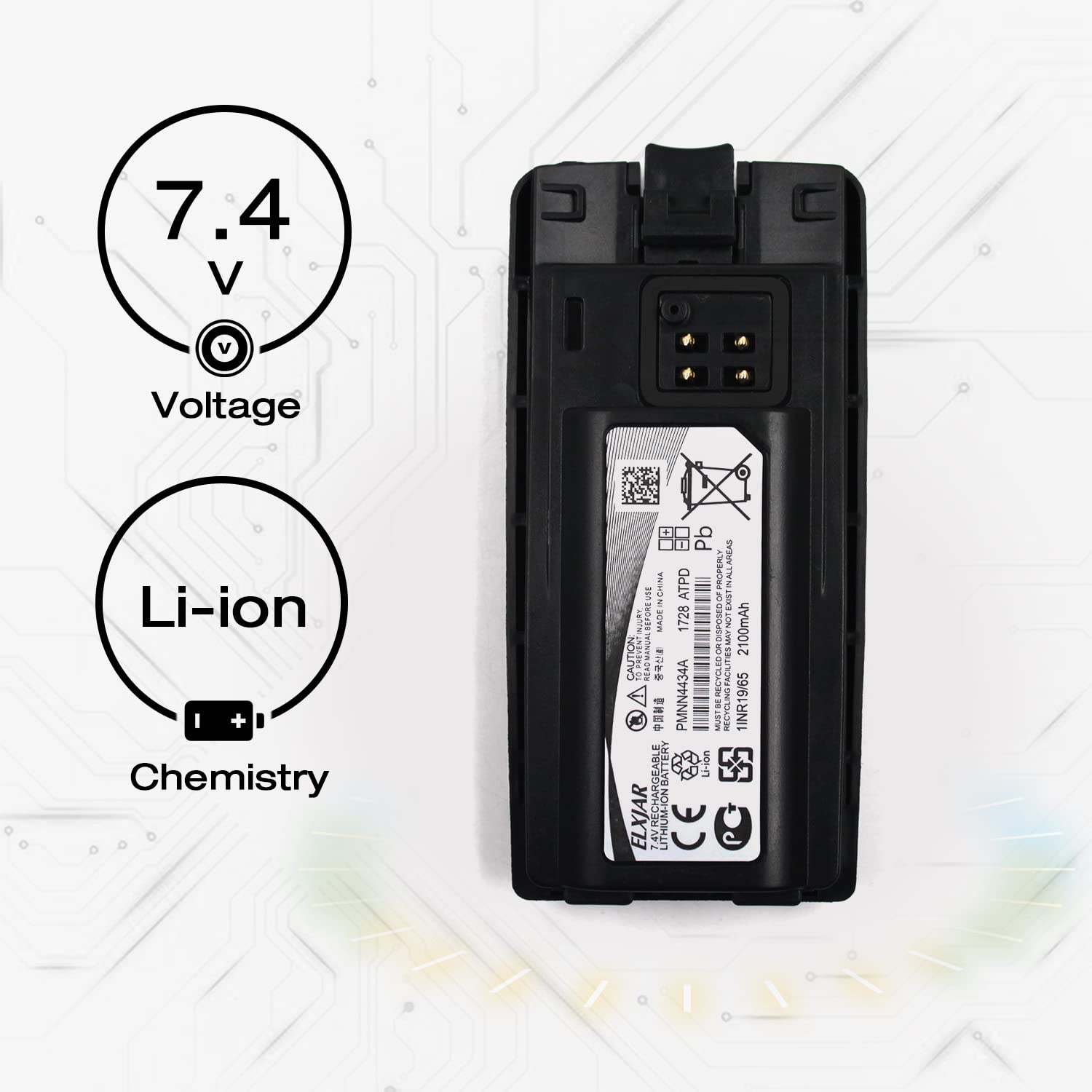 elxjar (2-Pack) 7.4V 2100mAh PMNN4434A Li-ion Battery Compatible with Motorola RMU2040 RMM2050 RMV2080 RMU2080 RMU2080D XT420 XT460 RMU RMV RMM Series Two Way Radio PMNN4434 PMNN4434AR