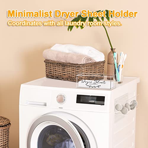 Acrylic Dryer Sheet Holder with Lint Bin, KMOTASUO Clear Dryer Fabric Sheet Holder Storage Box Dispenser, Minimalist Dryer Sheets Fabric Softener Container for Laundry Room Decor