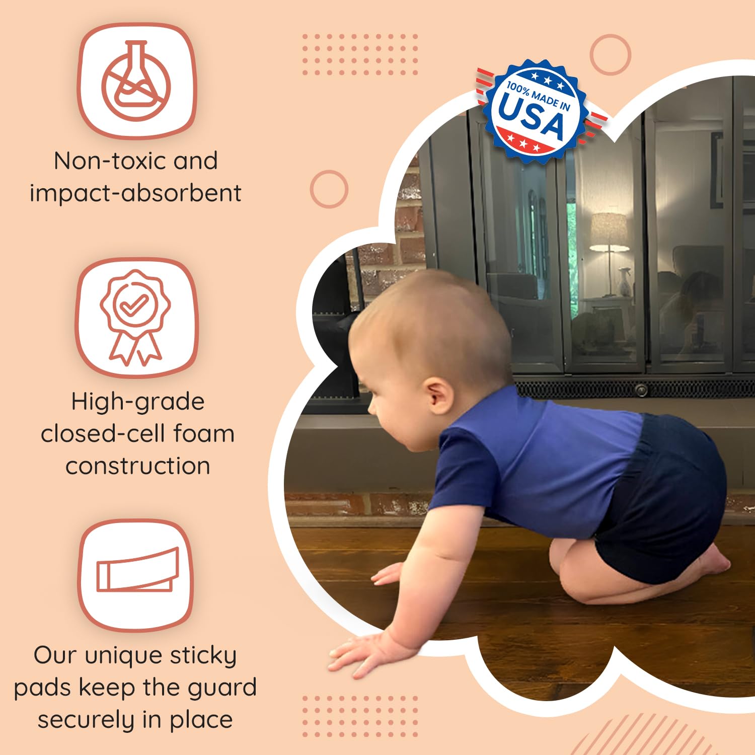 Baby Safety Foam Soft Seat Edge Cushion Fireplace Hearth Guard Bumper Pad Child Proof Padding (Large, Gray-fits Width from-81-104")