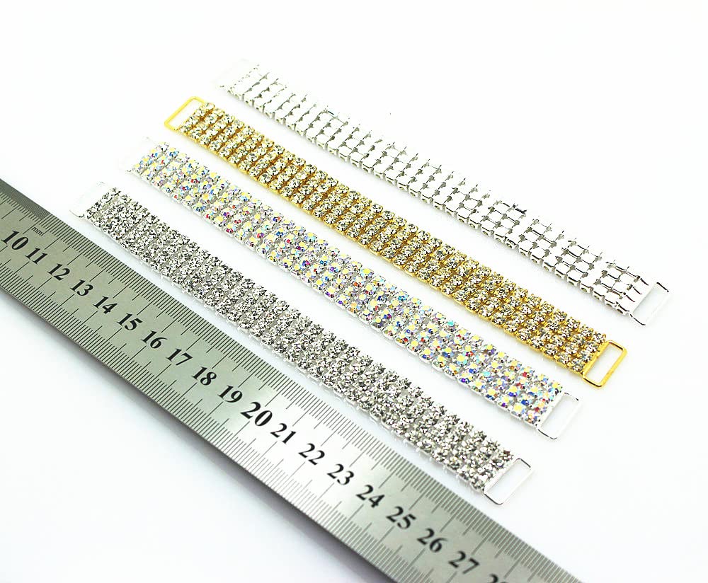 10pcs 4ROWS 165MM Full Crystal Rhinestone Bikini Connectors Buckle Metal Chain for Swimming Wear Bikini Decoration (Silver Clear)