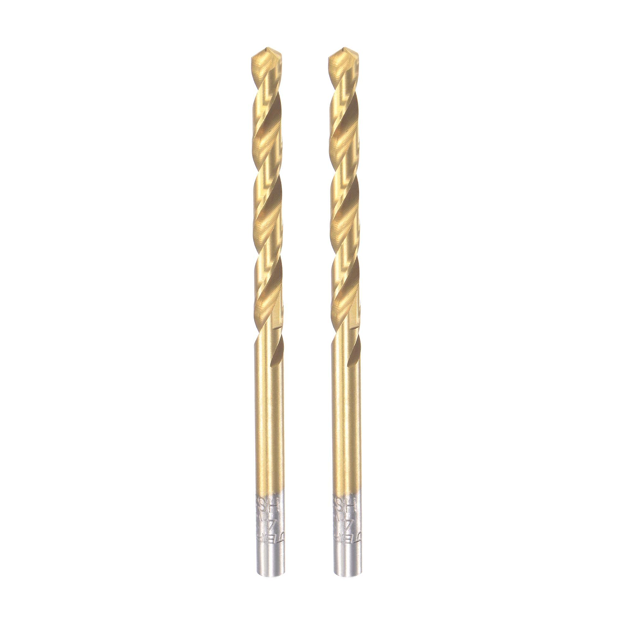 uxcell 4.3mm Drill Bits High Speed Steel Straight Shank 80mm Length Twist Drill Bit Fully Ground Titanium Coated 2 Pcs