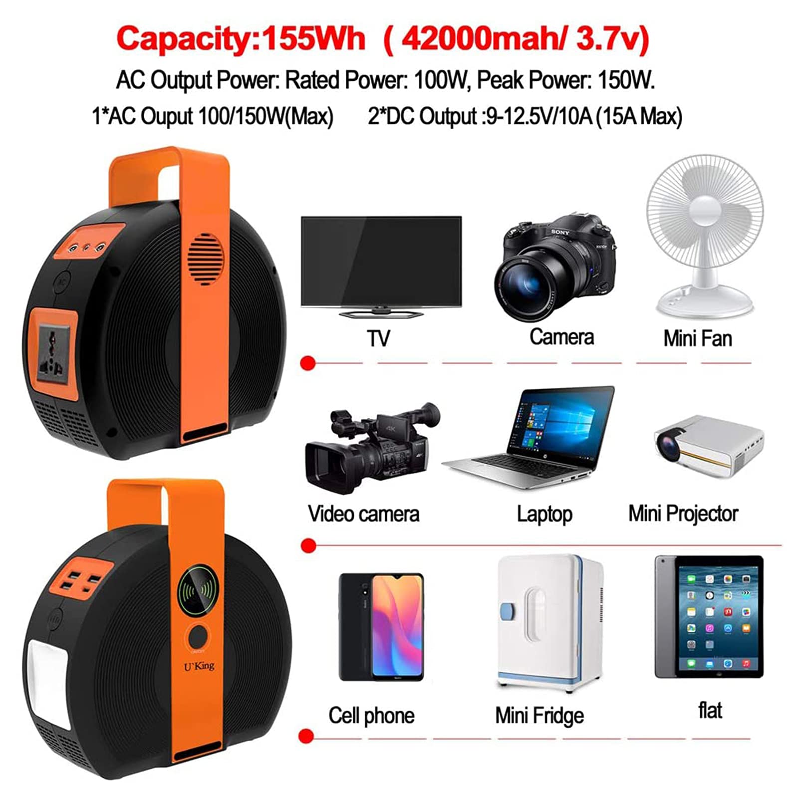 155Wh Portable Power Station, 42000mAh Solar Power Generator with DC/AC Inverter for Outdoor Camping Travel Emergency Backup Power Generator