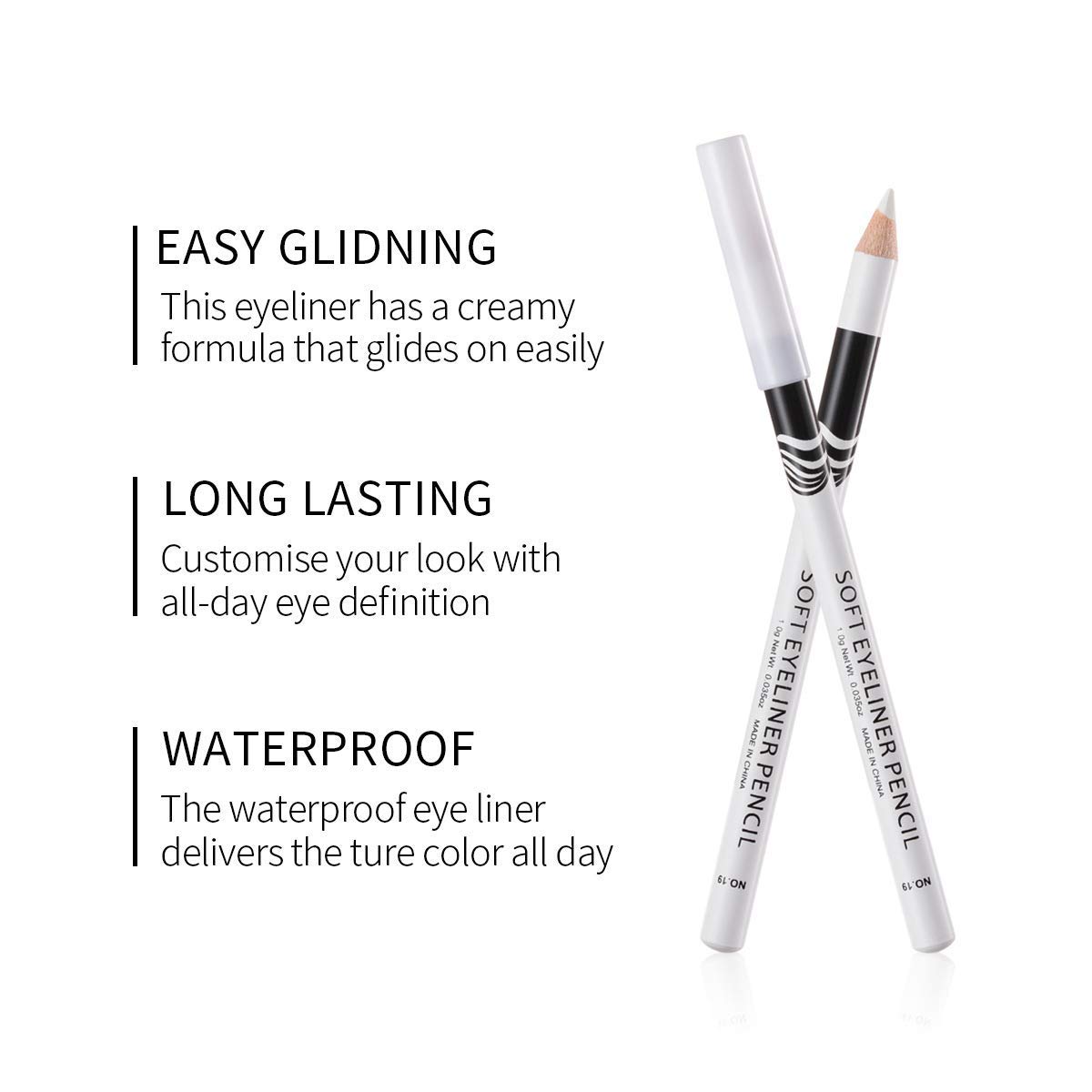 White Eyeliner Pencil Professional Highlighter Eye Liner Pen Soft Strokes Waterproof Long-Lasting Eyeshadow Eye Silkworm Brighten Pencil Beauty Makeup Tool (48pcs)